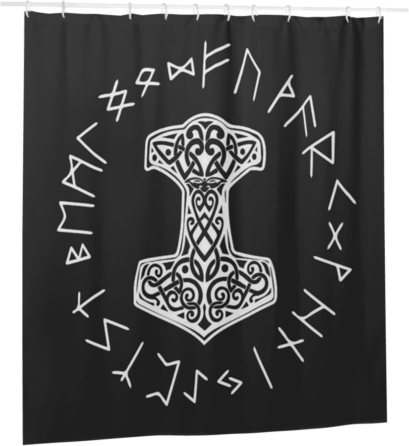 Vikings Mjolnir and Rune Wheel Norse Mythology Symbol Shower Curtain ...