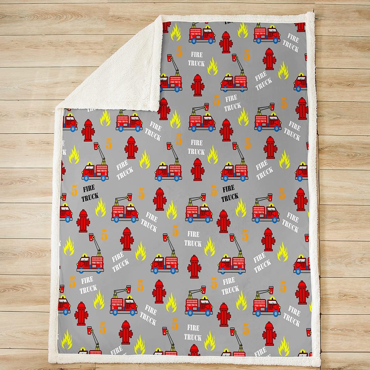 Kids Firefighter Car Fleece Throw Blanket - Fire Truck Pattern - Robokeg